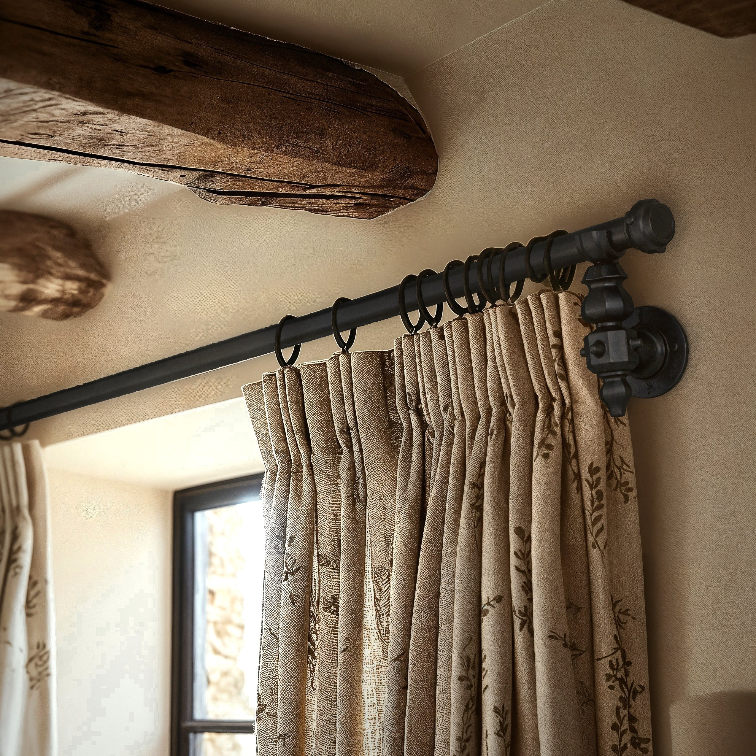 Black cast iron curtain rail wrought iron wall mounted – middlefarmcrafts